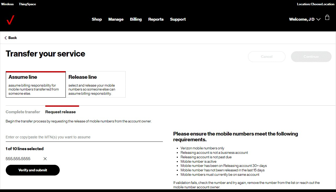 Transfer of Service